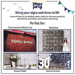 HOUSE OF PARTY Black Shimmer Wall Backdrop - 24 Pcs Square Sequin Wall Panels Shimmer Backdrop, Wall Decor for Birthday Decorations, Wedding & Bachelorette Party