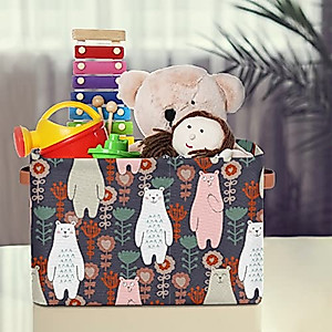 Buvan Fabric Storage Bins Cute Polar Bear Small Shelf Basket With Handles Decorative Cubes Box Organizer Containers for Shelves Home Office Decor