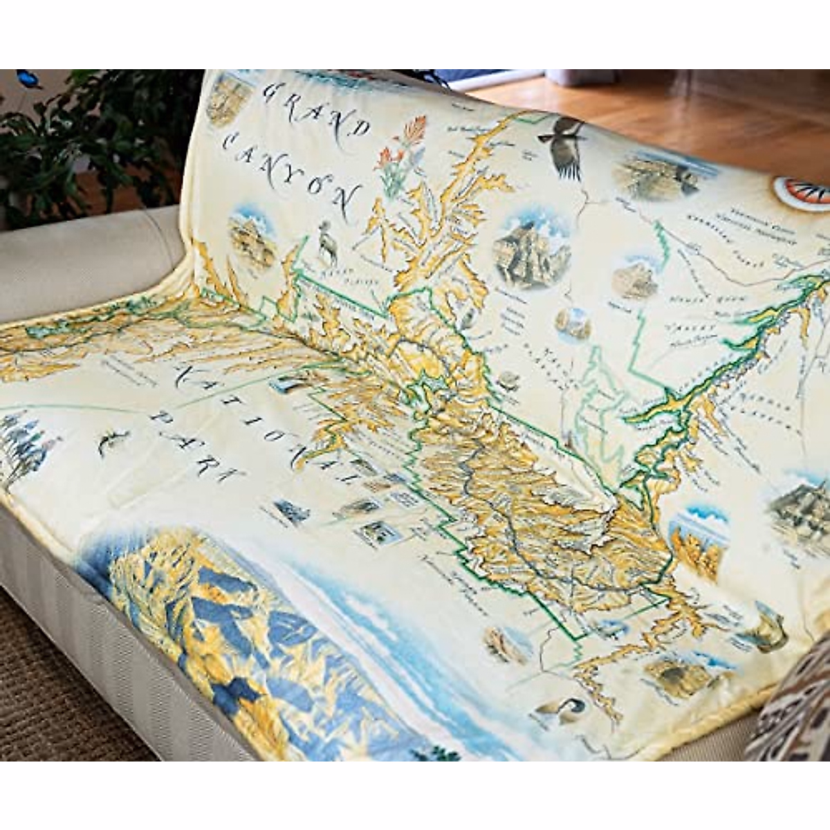 Grand Canyon National Park Map Fleece Blanket - Hand-Drawn Original Art - Soft, Cozy, and Warm Throw Blanket for Couch - Unique Gift - 58"x 50"