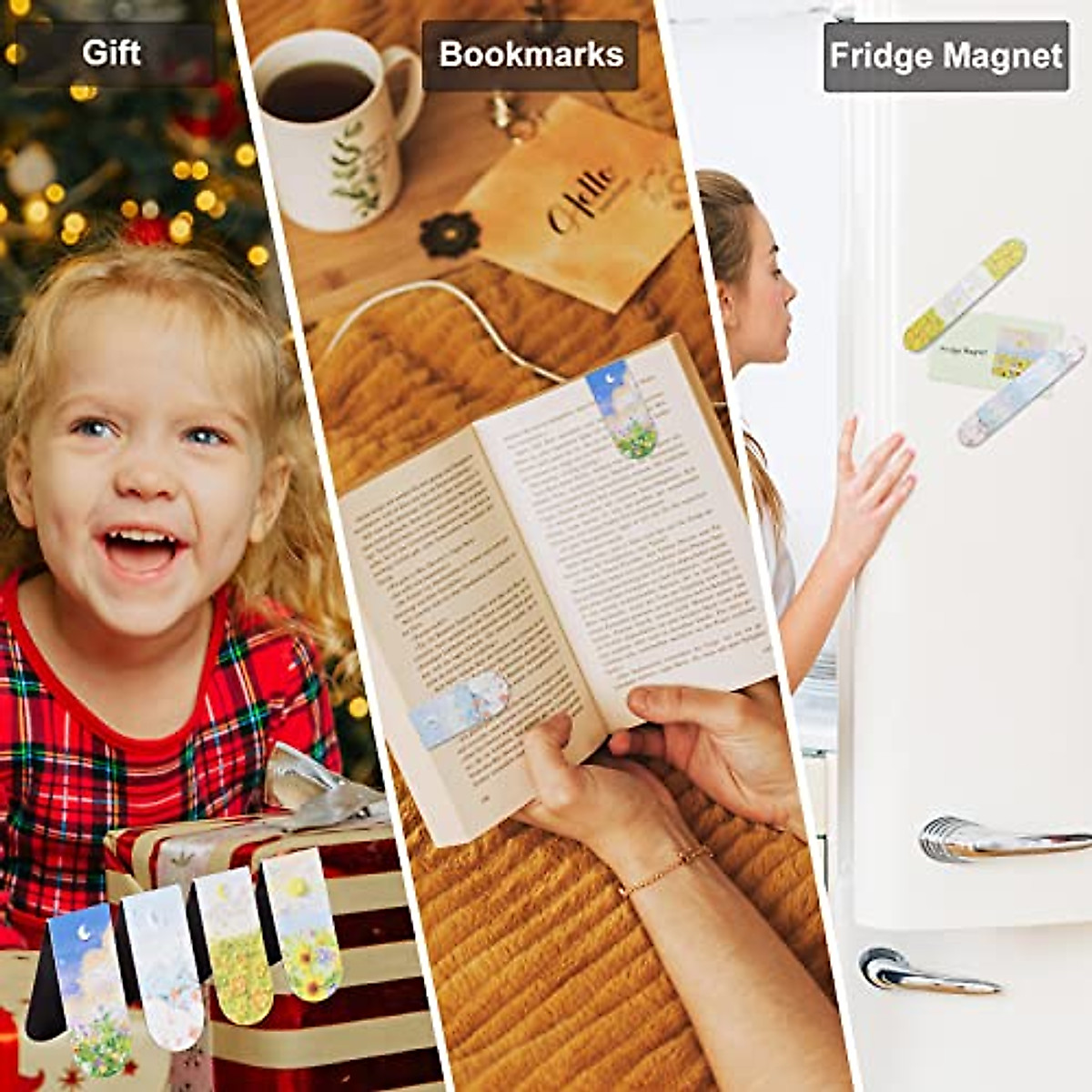 12 PCS Painting Magnetic Bookmarks, Fall Magnet Book Markers with Card, Page Clips Bookmarks for Students Women, Laminated Book Mark for Reading Lovers Girls Teachers School Stationery Gifts