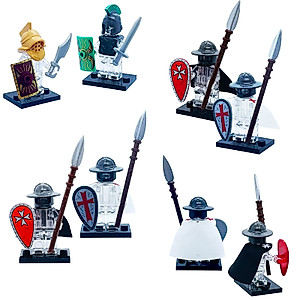 SAIBURAZ Medieval Knight Weapons Pack Accessories Set with 4 War Horse Building Block Toy Armor Helmet Shield Bow Arrow Pike Designed for Mini Figures Gift for Kids Boys Girls Building Kits