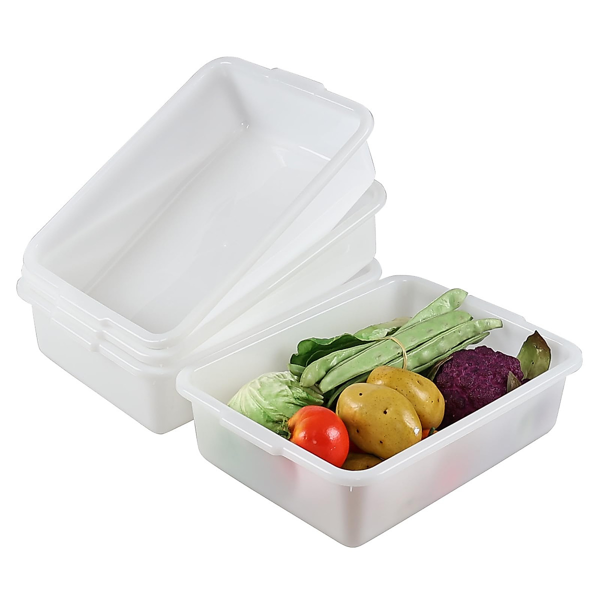 Guankan 4-Pack 8 L Commercial Plastic Bus Tub Box, Small Dish Pan Tub, White