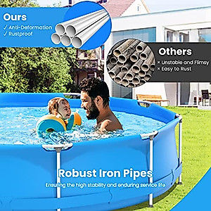 Goplus Above Ground Swimming Pool, 12ft x 12ft x 30inch Outdoor Steel Frame Pool W/Pool Cover, Reinforced Steel Frame, Round Swimming Pool for Backyard, Garden, Patio, Balcony (Blue)