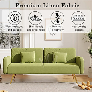 Shuoya Jewelry Modern Futon Couch Sofa Bed with 2 Pillows, Convertible Sleeper Couch Loveseat with 3 Angles Adjustable Split-Back and Solid Metal Leg for Living Room and Bedroom (Green)
