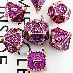 ZECIDOT DND Dice Set D&D Dungeons and Dragons Metal Polyhedral Table Games Dice Accessories Gifts of 7 Pathfinder Shadowrun Roleplaying MTG RPG Multi Sided Giant Large Dice (red Copper Purple)