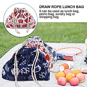 NUOBESTY Lunch Box Pouch with Drawstring Japanese Portable for Bento Boxes Tote Bag Picnic Office Outdoor Lunch Storage Handy Bags Cat Printed Red