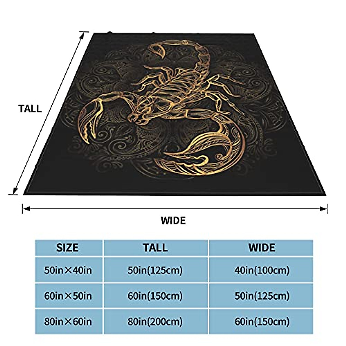 Scorpion Tattoo Fleece Blanket Fuzzy Soft Plush Blanket for All Season Spring Summer Autumn Throws for Couch Bed Sofa 50"x40"