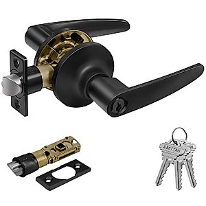 BESTTEN Roma Series Keyed Entry Door Lever with Removable Latch Plate,All Metal Door Handle with Lock and Key, Matte Black