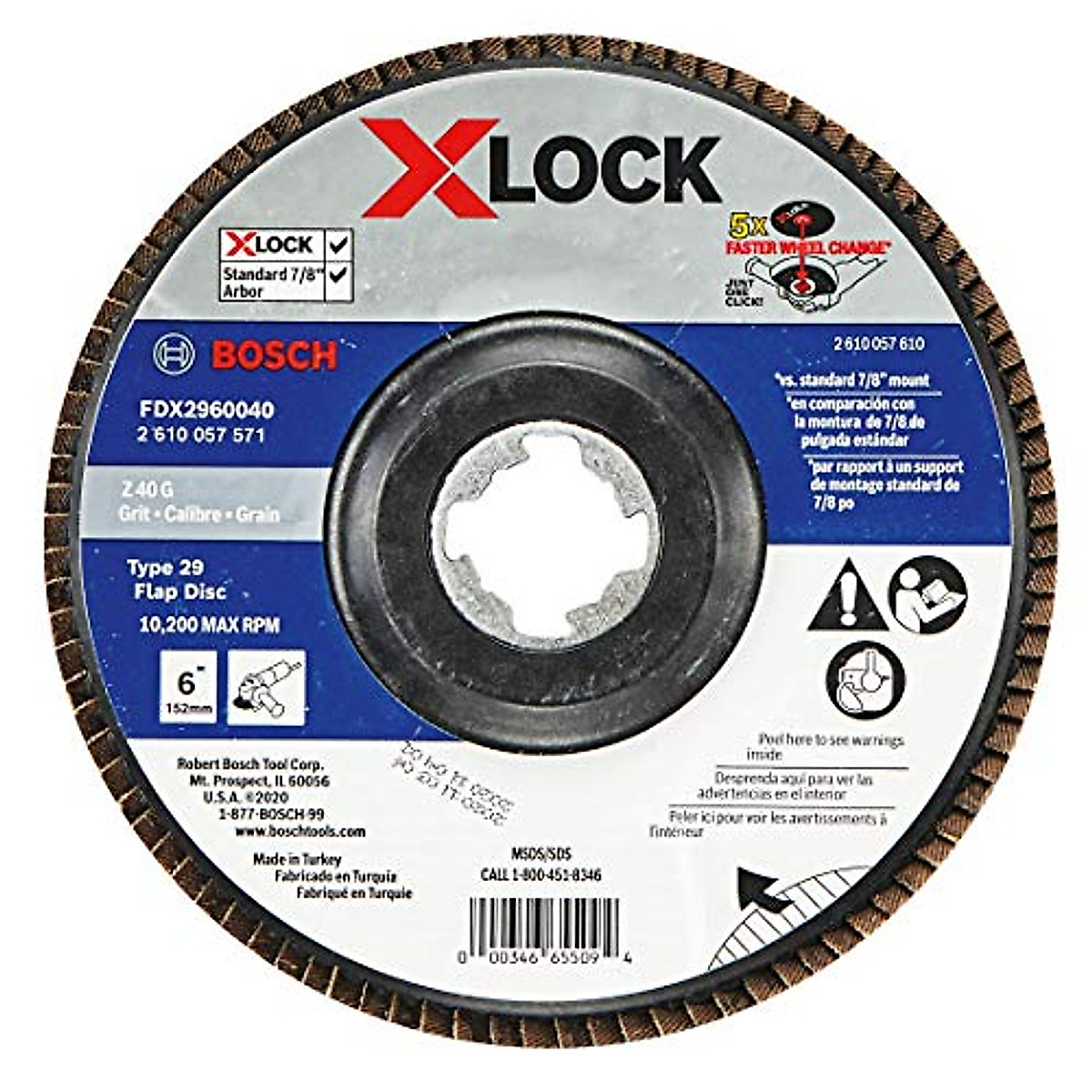BOSCH FDX2960040 1-Piece 6 In. X-LOCK Flap Disc 40 Grit Compatible with 7/8 In. Arbor Type 29 for Applications in Metal Blending and Grinding