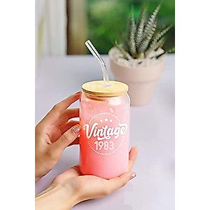 NewEleven 40th Birthday Gifts For Men, Women - 1983 40th Birthday Decorations For Men, Women - Gifts for Women Turning 40-40 Year Old Gifts For Husband, Wife, Dad, Mom - 16 Oz Coffee Beer Can Glass