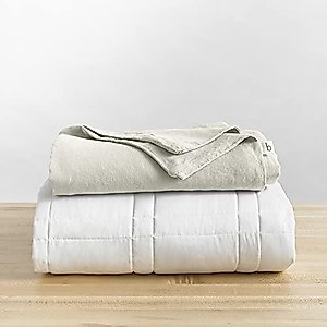 Baloo Soft 12lb Weighted Throw Blanket with Removable Linen Cover - Heavy Cotton Quilted Blanket - Oatmeal, 42x72 inches Living