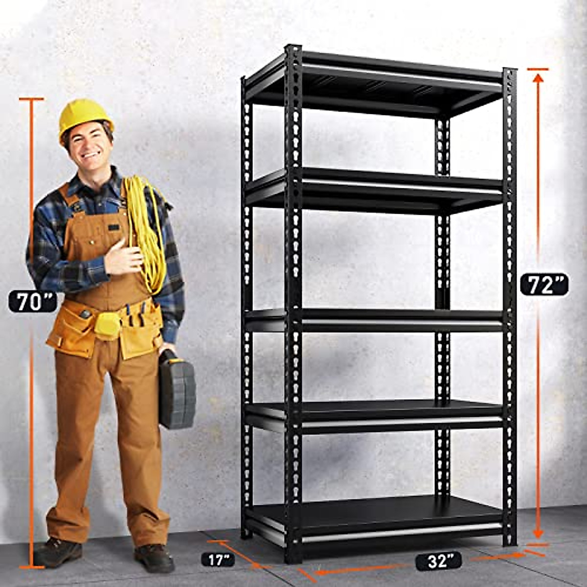 REIBII Garage Shelving Heavy Duty Storage Shelves Loads 1690 LBS, Garage Storage Shelves Adjustable Metal Shelving Heavy Duty Metal Shelves for Garage,Basement 32" W x 17" D x 72" H,Black