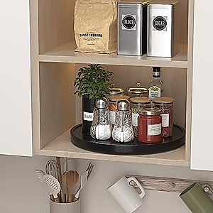 Lazy Susan Organizer for Table Cabinet,13 inch Bamboo Kitchen Countertop Organizer for Salt Olive Oil and Pepper Counter Sink Trays Wooden Turntable for Spice Soap Bottles Dining Room Decor Black