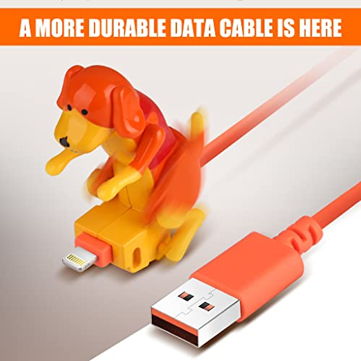 Teursa Funny Dog Charger Cable Stray Dog Charging Cable 4 ft USB Charger Cable for Phone (Lightning Cable, Orange)