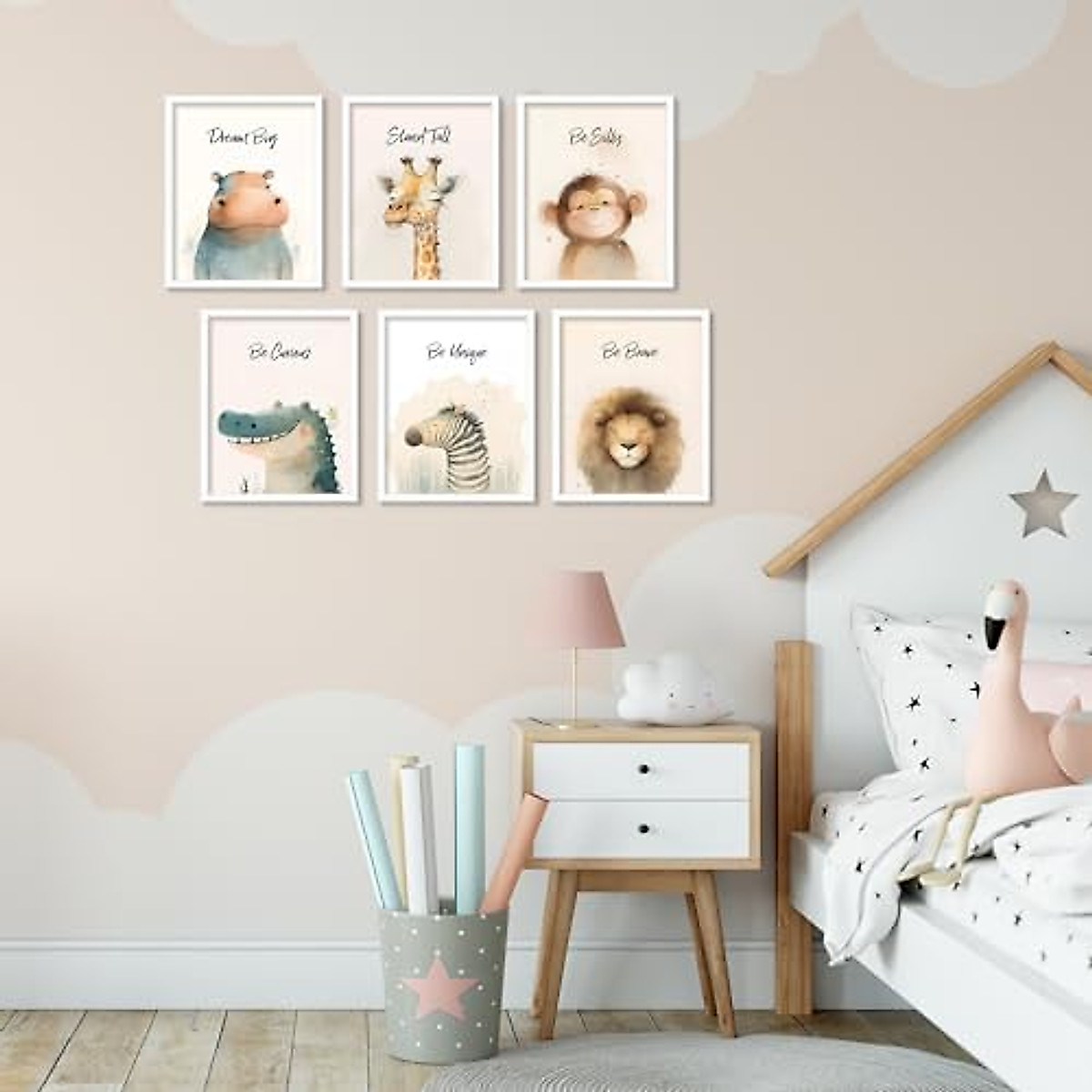 BigWig Prints Safari Nursery Decor - Baby Animal Wall Art, Jungle Nursery Posters, Safari Room Decorations for Boys, Inspirational Animal Art for Baby Rooms - Unframed Set of 6 (8x10)