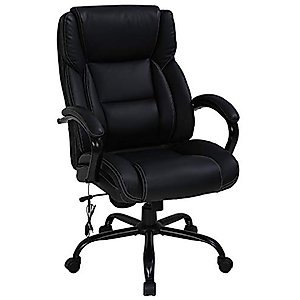 Big & Tall Heavy Duty Executive Chair 500 Lbs Heavyweight Rated Black PU Leather Task Rolling Swivel Ergonomic Executive Office Chair with Massage Lumbar Support Armrest