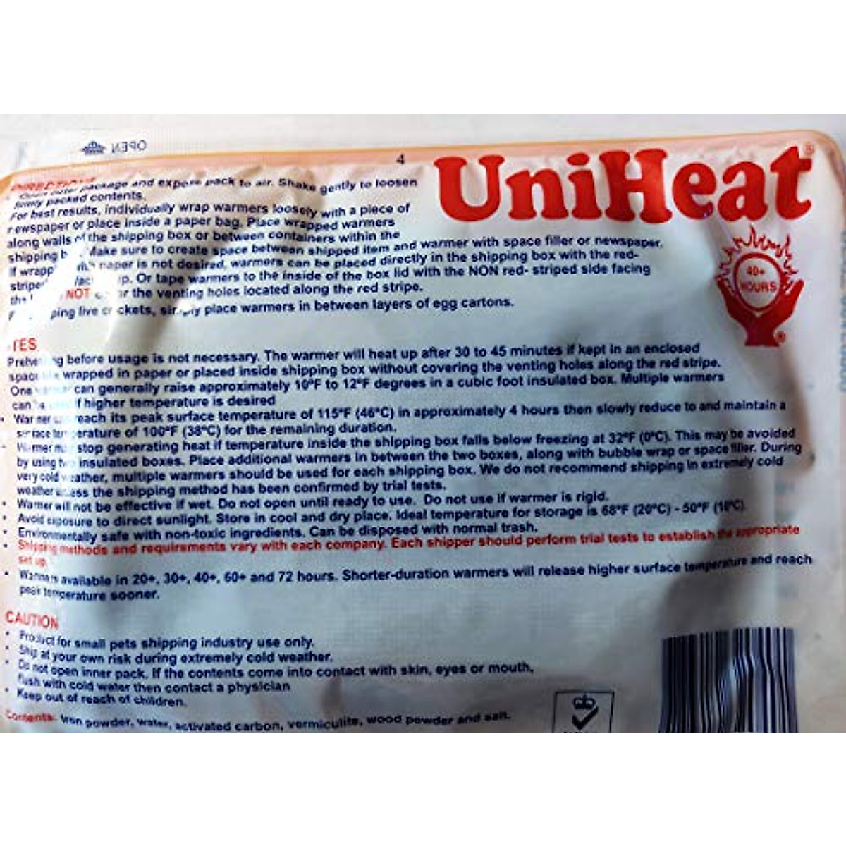 Uniheat Shipping Warmers 40 Hour - 4 Pack + Bonus! One Free 20 Hour Heat Pack!