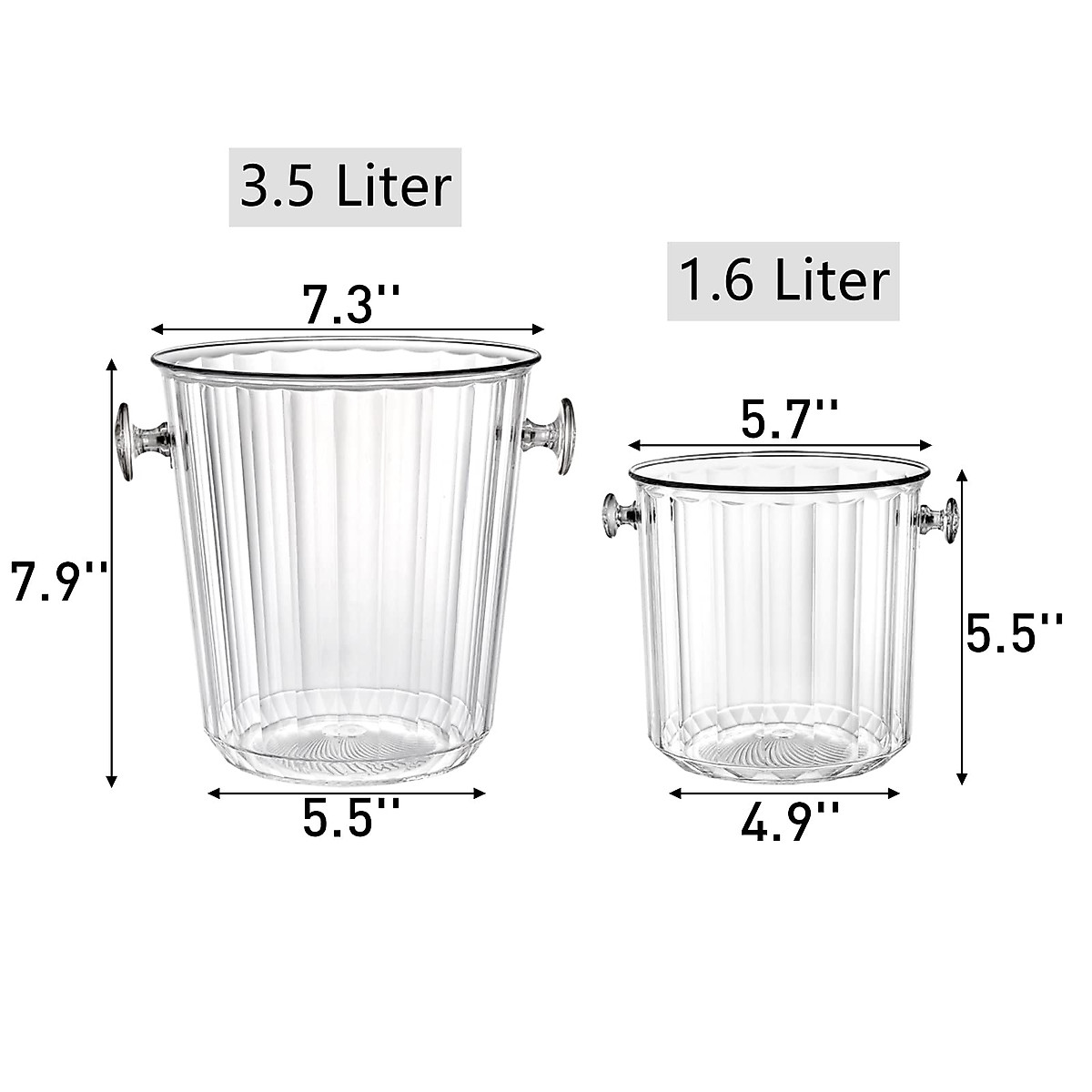 Hacaroa 2 Pack Plastic Ice Bucket with Handles, 1.6L / 3.5L Clear Wine Bucket Round Beverage Tub, Portable Beer Bottle Drink Cooler Large Champagne Chiller Bin for Party, Bar, Home