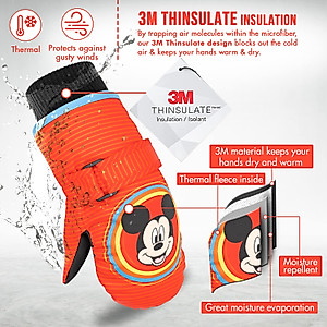 DISNEY Mickey Mouse Toddler Mittens Ages 2-4, Waterproof Toddler Gloves, Mickey Kids Snow Mittens, 3M Thinsulate Gloves