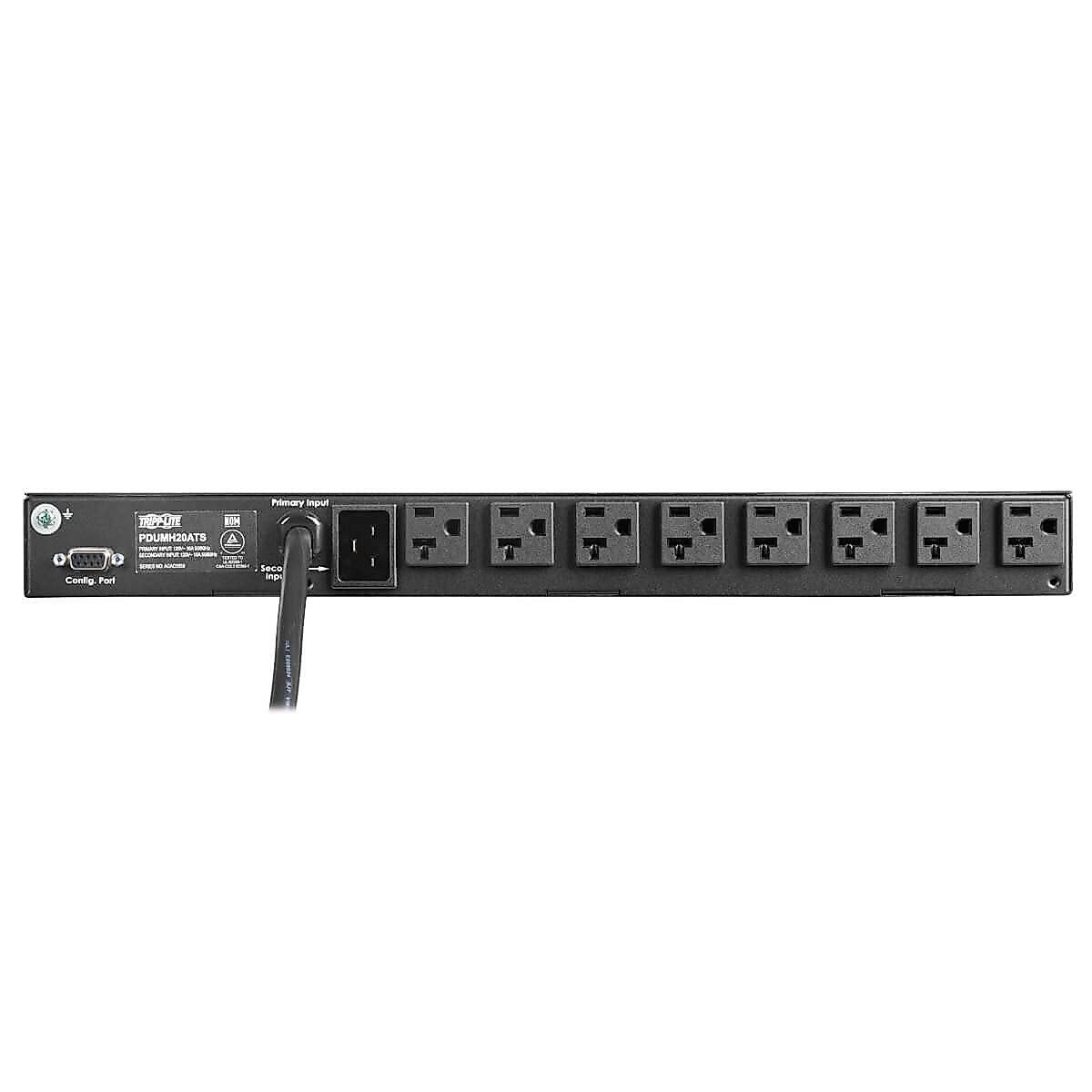 Tripp Lite Metered PDU, Auto-Transfer Switch (ATS), 20A, 120V, 1.92kW, Single-Phase - 16 Outlets (5-15/20R), Dual 12ft L5-20P Input Cords - 1U Rackmount, TAA Compliant, 2 Year Warranty (PDUMH20ATS)