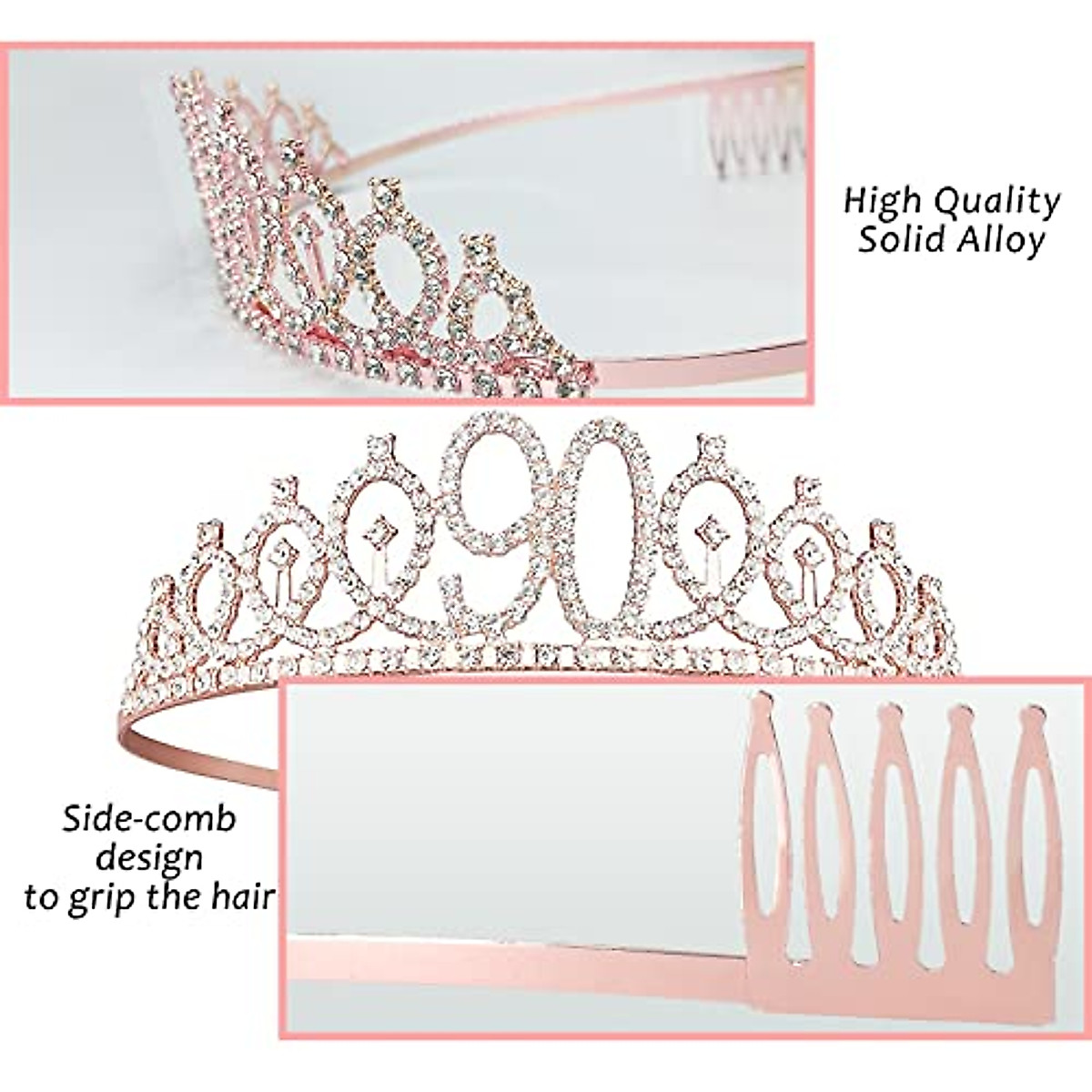 90th Birthday Decorations for Her, Birthday Sash, Crown/Tiara, Candles, Cake Toppers, Balloons, Birthday Gifts for Women, 90th Birthday Decorations for Women, Rose Gold (90th)