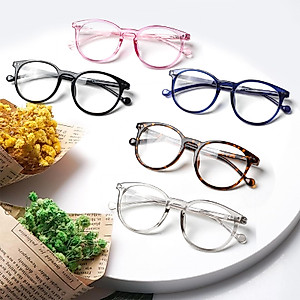 Kerecsen 5 Pack Reading Glasses for Women and Men Large Frame Round Readers Spring Hinges (5 Pack Mix Color, 2.25)