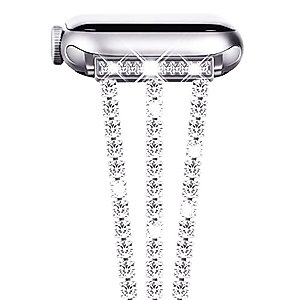 NewWays Compatible for Apple Watch Band Series 8 Series 7 41mm 40mm SE Series 6 5 4 3 38mm, Sparkling Bling Diamonds Bracelet for iWatch Band Womens (Shinystone-Silver)