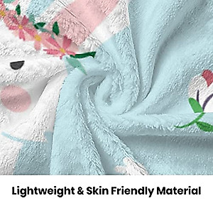 FJPT Easter Spring Throw Blanket Bunnies and Flowers Throw Cozy&Soft Plush Blankets for Couch Bed Sofa Travelling Camping for Adults/Kids - Blue White (30" x 40")