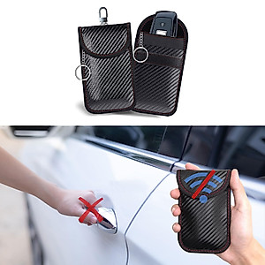 Middrivr 2Pcs Car RFID Signal Blocking Key Fob Protector, Signal Blocker Pouch for Car, RFID Security Shield Bag, Universal Carbon Fiber Anti-Theft Car Keys Faraday Pouch with Keychain Holder