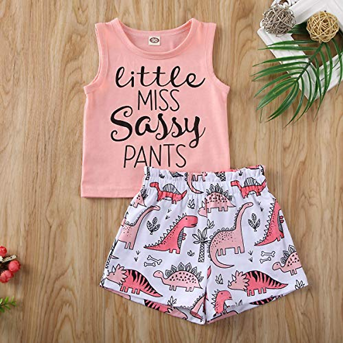 Toddler Kids Baby Girl Summer Clothes Sassy Shirts Tank Top+Dinosaur Shorts Pants Outfit Set (Tank top+Shorts, 2-3T)