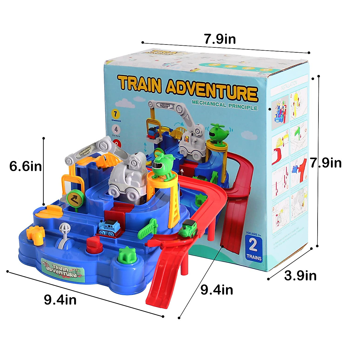 MerryJoy Kids Car Adventure Toy, Train Track Toys Puzzle Rail Car Race Parking Rescue Preschool Educational Cars for 3 4 5 6 7 8 Year Old Boys