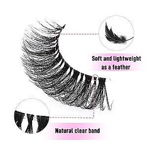 KSYOO D Curl 12-20mm Long Fluffy Mink Lashes, Clear Band Faux Mink Dramatic Curl Lashes that Look Like Lash Extension,Big Wispy Thick Volume strips lashes-5 Pairs (Clear Band V2)
