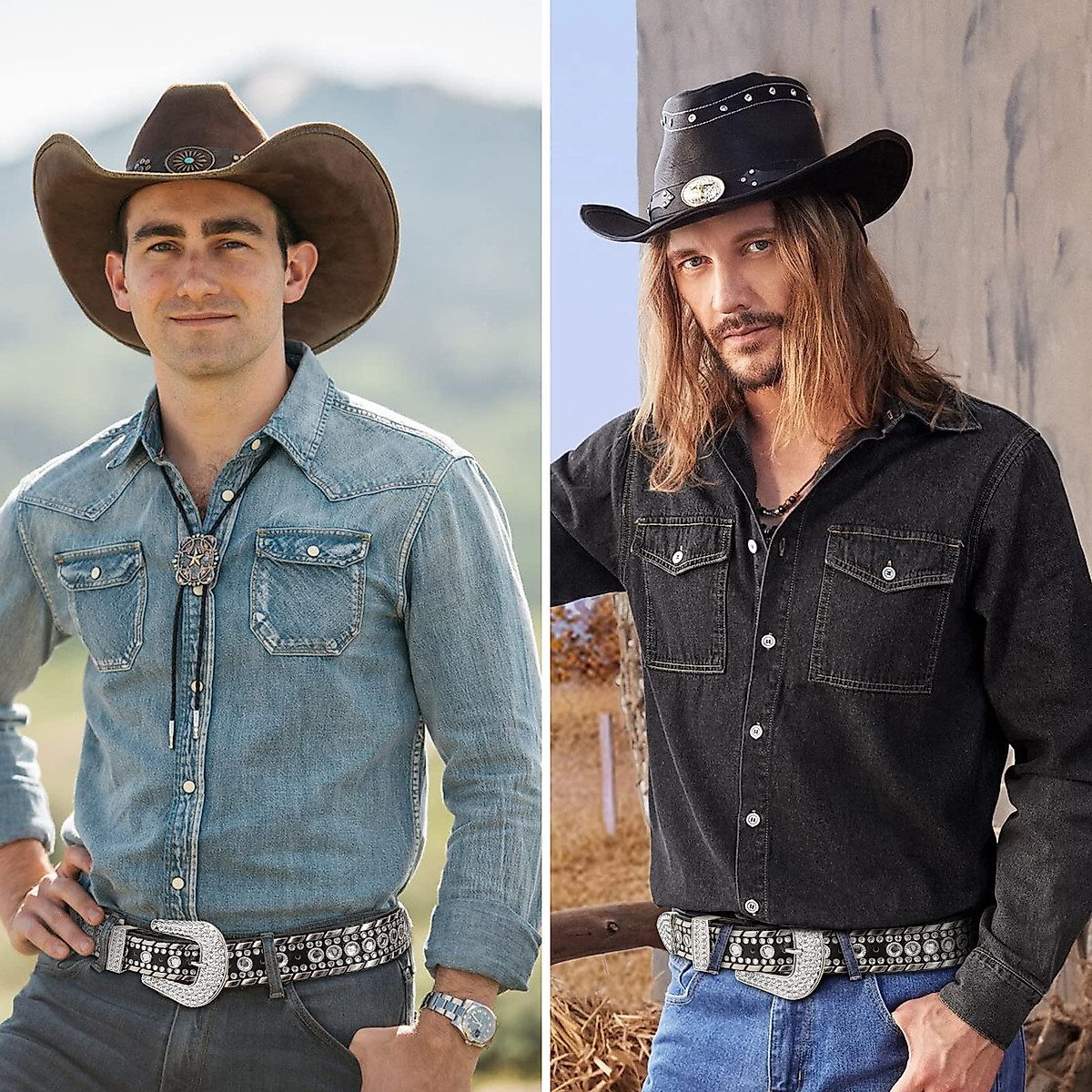 SUOSDEY Rhinestone Belt for Men Women Western Cowboy Cowgirl Bling Studded Leather Belt for Jeans Pants,Black,M