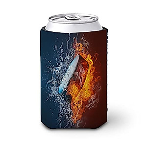Can Cooler Sleeves Coozies for Cans And Bottles Insulators Ice Hockey Fire Water Print PVC Elastic Reusable