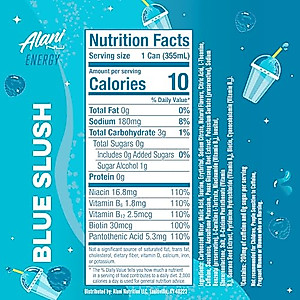 Alani Nu BLUE SLUSH Sugar Free, Low Calorie Energy Drinks | 200mg Caffeine | Biotin B Vitamins | Zero Sugar | 10 Calories | 12 Fl Oz Cans | 12 Pack