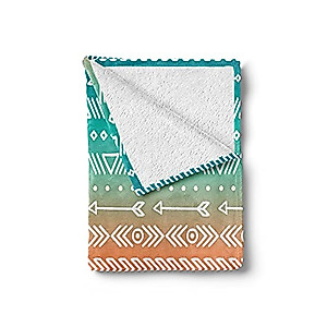 Ambesonne Arrow Throw Blanket, Colored Geometric and Maya Patterns and Arrows Bohemian Style Native Art, Flannel Fleece Accent Piece Soft Couch Cover for Adults, 60" x 80", Multicolor