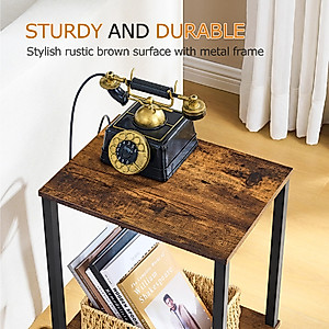 Gewudraw End Table Set of 2, Narrow Side Table, Small Nightstand, 2-Tier Sofa Table with Storage Shelf for Small Spaces, Living Room, Bedroom, Office, Rustic Brown and Black