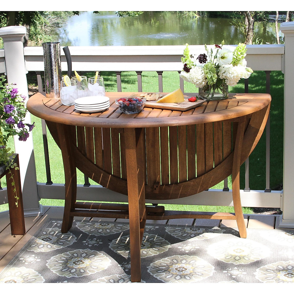 Overstock Eilaf Eucalyptus Round Folding Outdoor Dining Table - 43 inches