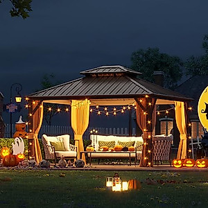 YOLENY 12' x 14' Gazebo, Hardtop Gazebo with Aluminum Frame, Double Galvanized Steel Roof, Curtains and Netting Included, Metal Gazebos Pergolas for Patios, Garden, Lawns, Parties