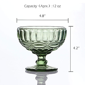 VanEnjoy Green Vintage Pressed Pattern Glass Ice Cream Cups/Dessert Bowls - Set of 4,12 Oz