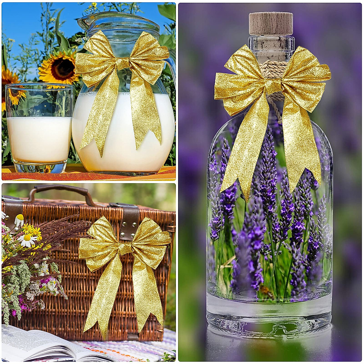 2 Rolls 20 Yards Christmas Ribbon Metallic Glitter Ribbon Wired Edge Decorative Fabric Ribbons for Party Wrapping Home Decorations Wedding Birthday DIY Crafts 2.5 Inch (Gold)