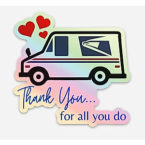 Thank You Postal Holographic Sign Waterproof Vinyl Sticker Decal for Mailbox Quality Mailman Post Box UV Laminated Thanks Mail Truck Carrier Appreciation USPS Used for Laptop, Letter Seal, Outdoor