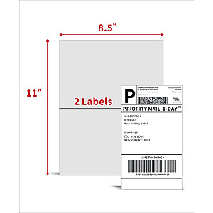 KKBESTPACK Half Sheet Shipping Labels for Laser and Inkjet Printers – 2 Per Page Self Adhesive Mailing Labels – White 8.5 x 5.5 (200 Labels) (2LP)