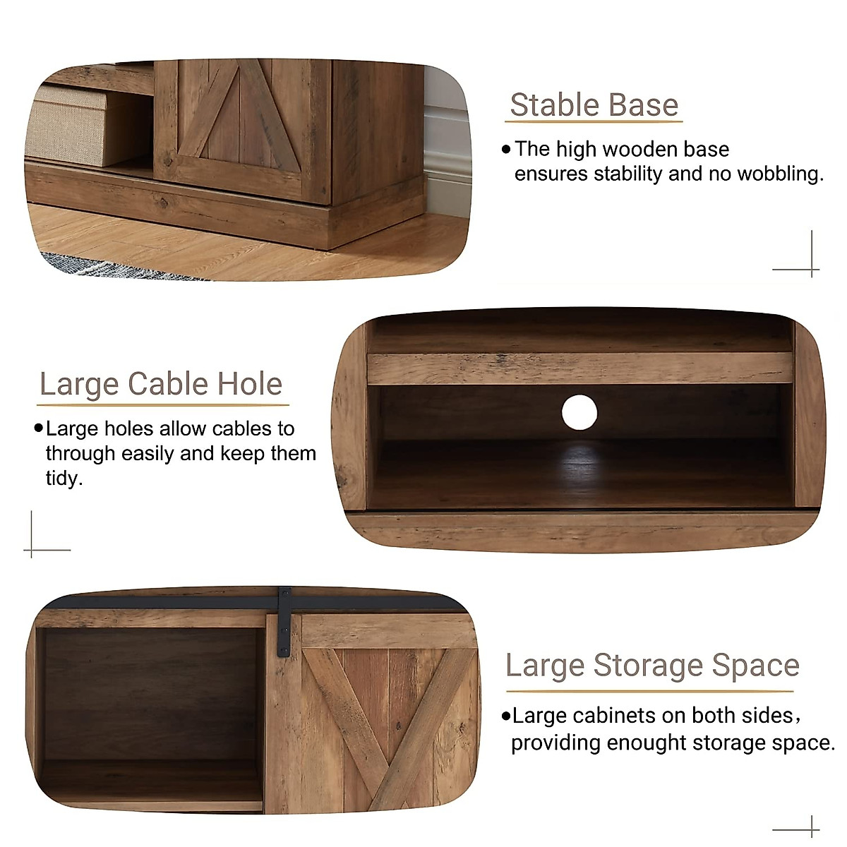 EDYO LIVING Farmhouse TV Stand for 65 Inch TV, Wood TV Stand with Sliding Barn Door, Entertainment Center with Storage Cabinet, Rustic Media Console for Living Room Bedroom, Rustic Oak