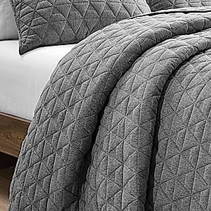 Sunshine Nicole Knit Quilt Set, Cotton Jersey Fabric for Face and Reverse, with Light Weight Soft Poly Fill, 3 Pieces Grey, Queen