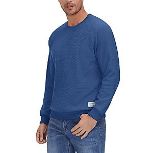 MAGCOMSEN Men's Light Spring Pullover Casual Crewneck Sweatshirts Lightweight Long Sleeve Shirt Blue Grey,L