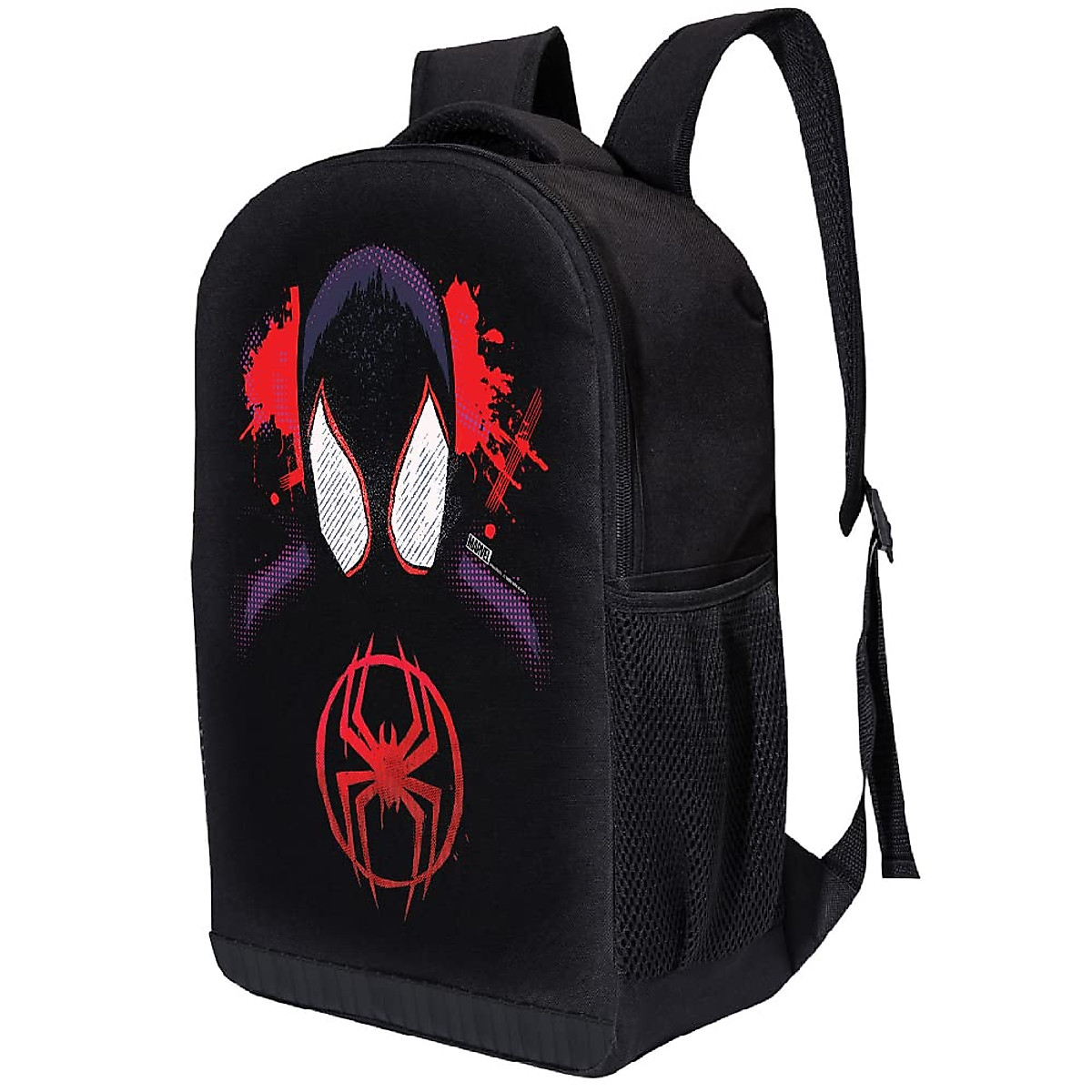 Marvel Comics Spiderman Backpack - Into The Spider-Verse Black Knapsack 16 inch Mesh Padded Bag (Miles Spider)