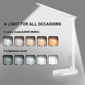OUVR LED Desk Lamp for Home Office, Dimmable Table Lamp with USB Charging Port, 5 Lighting Modes, Sensitive Control, 60 Minutes Auto-Off Timer, Eye-Caring Office Lamp(Black)