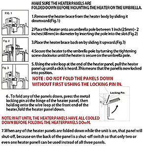 Electric Patio Parasol Umbrella Heater, Folding Outdoor Electric Infrared Space Heater with 3 Heating Panels for Pergola Or Gazabo for Outside Garden Terrace Home Essential