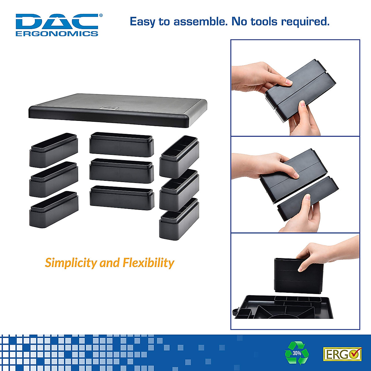 DAC STAX Computer Monitor Riser, Ultra-Sturdy Adjustable Desktop Monitor Stand, Supports up to 66 Pounds, Medium Size, 2-Pack, for Dual Monitor Setup